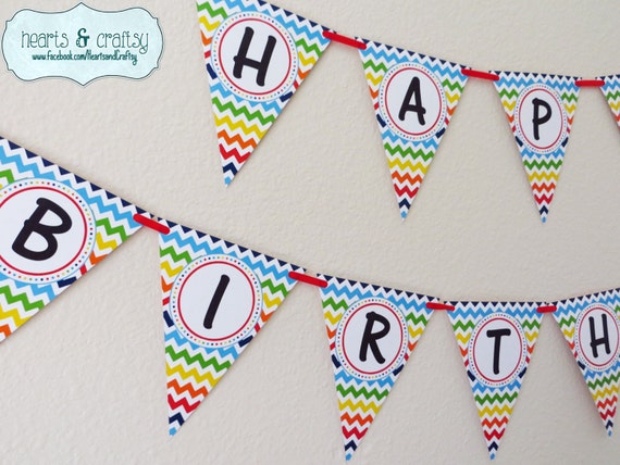 Rainbow Chevron Party Printable Happy Birthday by HeartsandCraftsy