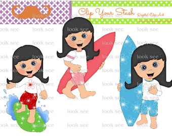 13-10 SURFING GIRL summer beach waves swimming pink blue orange black ...