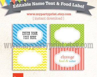 Editable Girls Party Name Tent / Place Card / by myPartyPrint