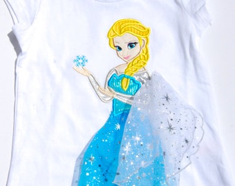Queen Elsa inspired girls T-shirt/ Princess Elsa Applique t-shirt