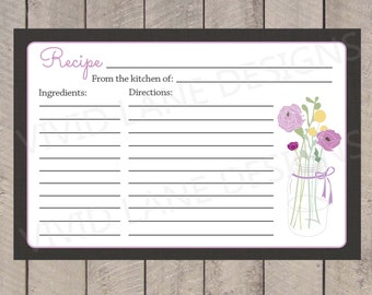 Flower recipe card | Etsy