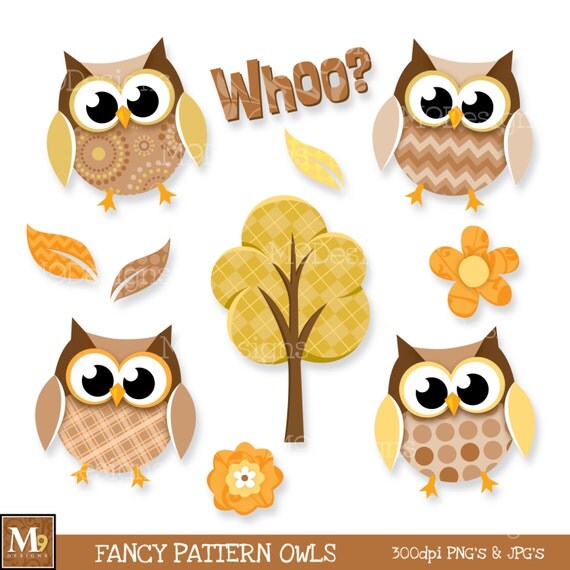 Items similar to FALL PATTERN OWLS Clipart Illustrations Vector Clip ...