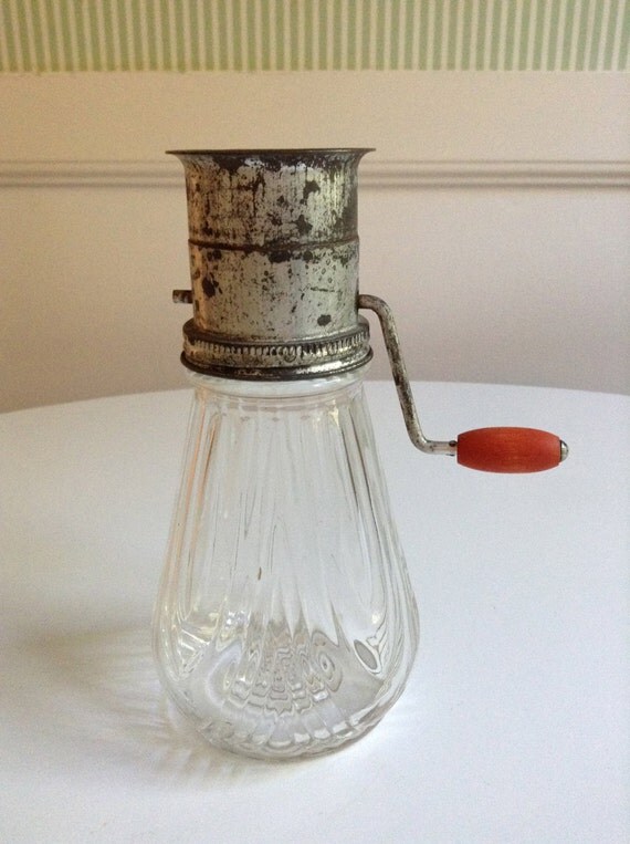 Vintage Nut Chopper with glass jar metal grinder red wood