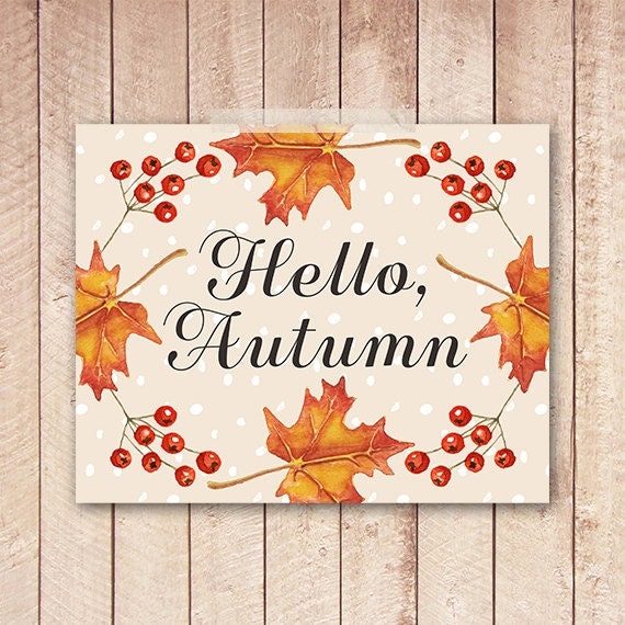 Items similar to 8x10 Art Print, PRINTABLE Hello Autumn Printable Sign ...