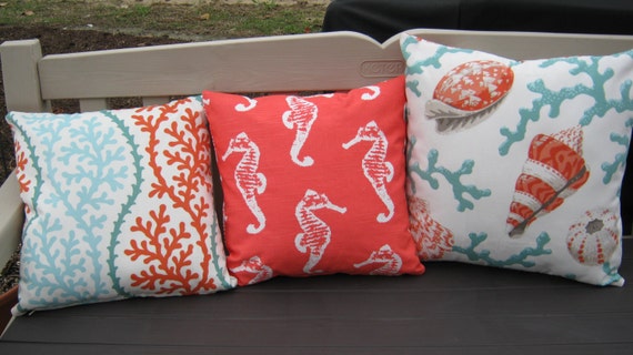 Beach Coral Outdoor Pillow Cover Coastal Nautical Designer