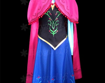 Newly Trendy Frozen Princess Anna Cosplay Costume with Cape Vest Shirt ...