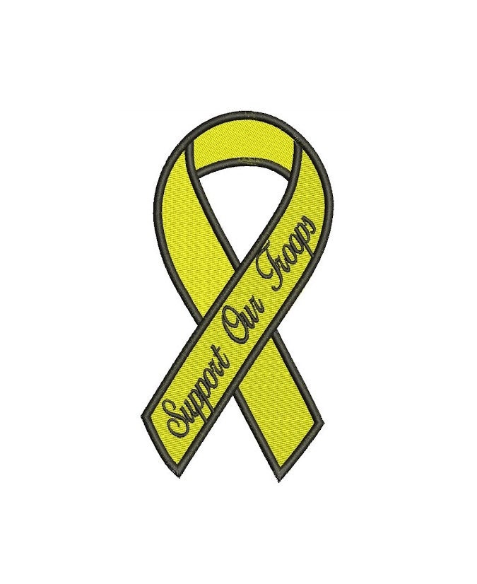 Support Our Troops Yellow Ribbon With Black Outline Filled