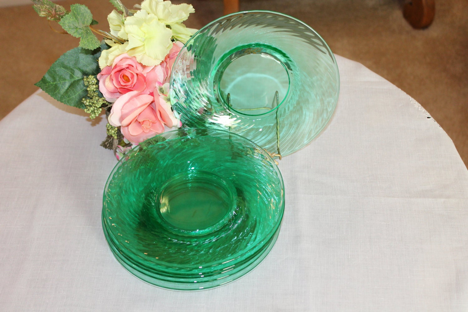 SIX Depression Glass Green Dessert Plates – Imperial Glass Company ...