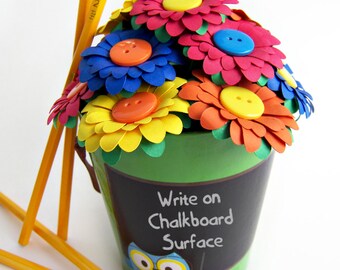 Back to School Paper Flower Pencil Topper Kit with Write on Chalkboard ...