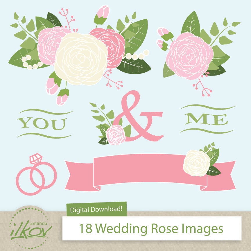 Premium Wedding Clip Art Pink Wedding Roses Clip Art for