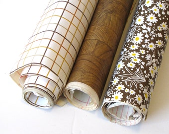 Yellow and Brown Vintage Contact Paper - self adhesive - lot of three ...