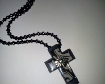 Beading Tutorial Beaded Gray Cross Pendant Religious Pendant