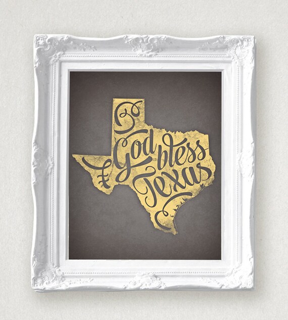 God Bless Texas State Print 8 x 10