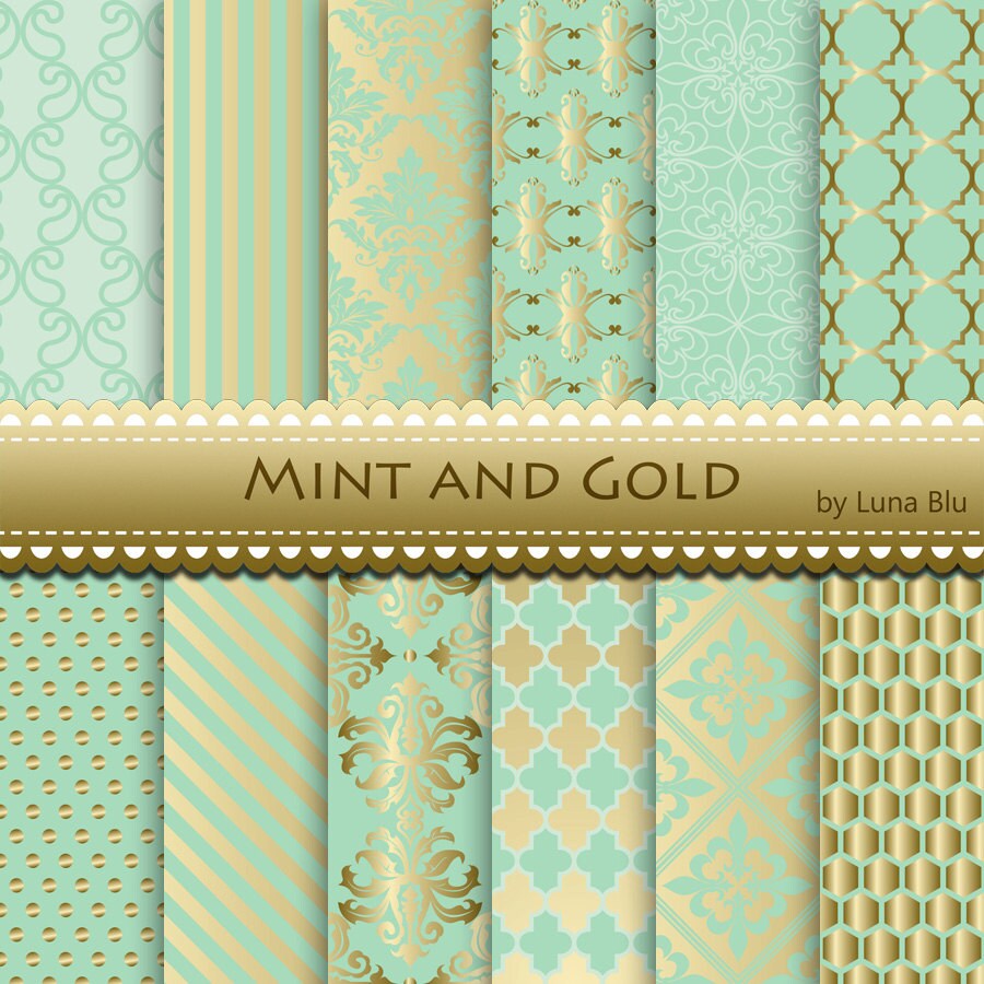 New Item added to my shop:Mint and Gold Digital Paper: “Mint and Gold ...
