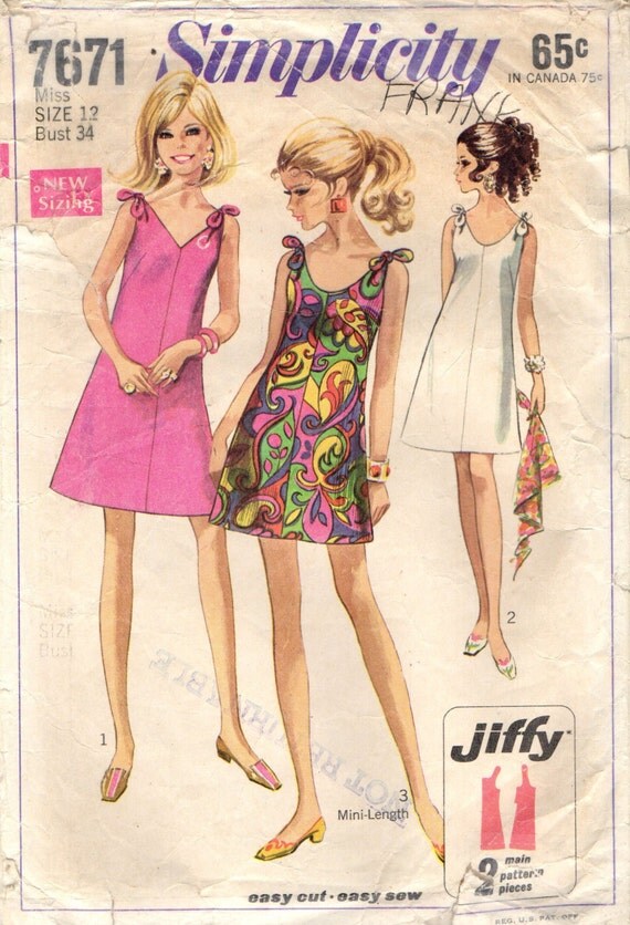 Simplicity 7671 Mini A-line Dress with Tie Shoulders circa