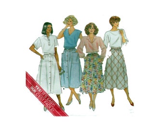 80s Easy A-Line Calf-Length Front Button Skirt Patch Pockets Beginner ...