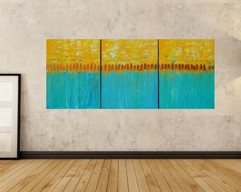 MTO Yellow White Teal Gold Bronze 20x48 Textured Multi Panel Art by ...