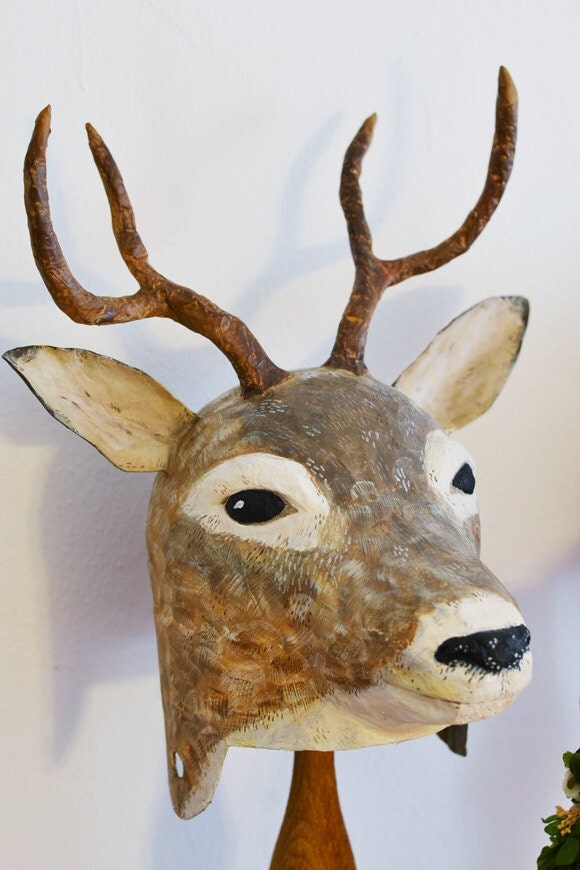 Paper mache deer head hat by funghi on Etsy