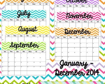 2014 chevron monthly calendar PDF document - cursive
