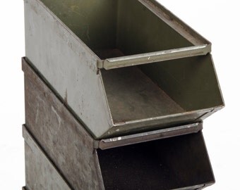 1 Metal Industrial Bin Medium Size Green Stack Bin Vintage Industrial ...