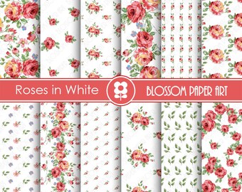 Aqua Floral Digital Paper Yellow Roses Shabby Chic Digital