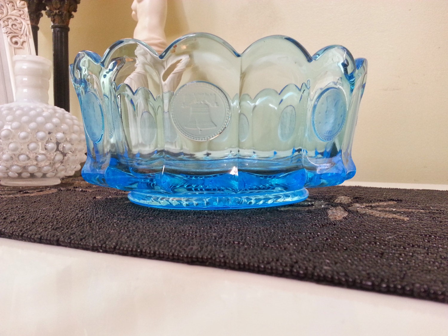 Fostoria Azure Blue Coin Glass 7 1/4 ” Round Bowl – Haute Juice