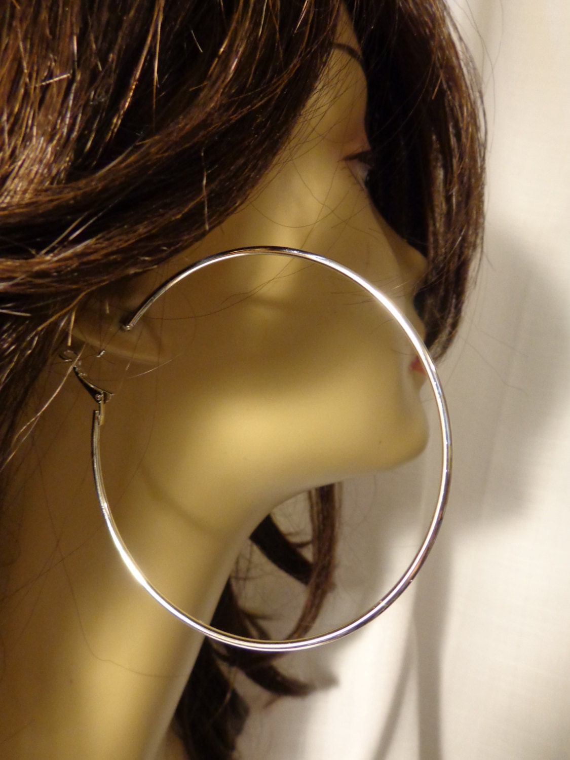 LARGE 3 inch Hoop Earrings SILVER tone Classic Thin Hoop