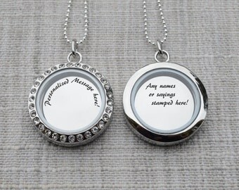 FLOATING LOCKET - Personalized Hand Stamped Plate - Choose your own ...