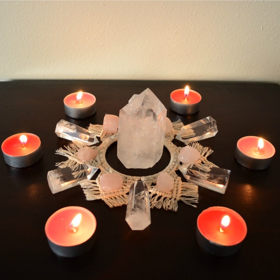 Wicca altar Altar cloth Altar supplies Crystals grid Macrame