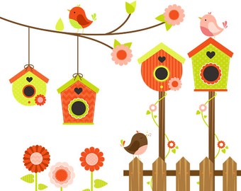 Popular items for bird house clip art on Etsy