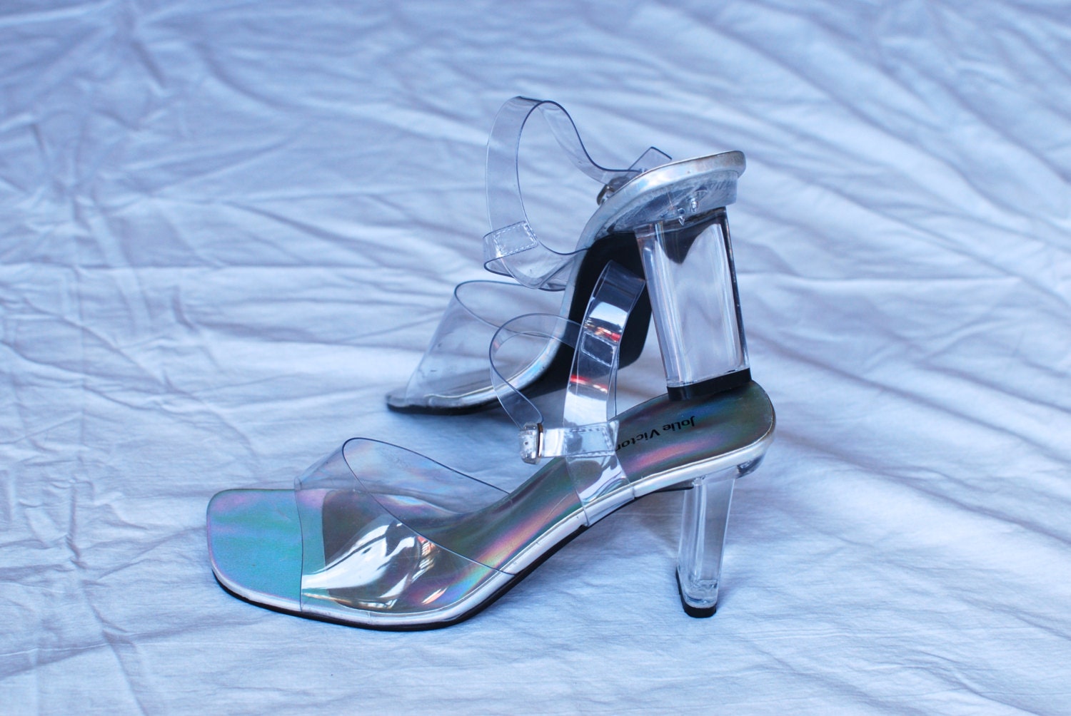 Holographic Cinderella Lucite Sling Back Heels Plastic Shoes Vintage ...