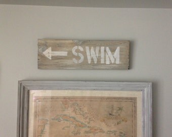 SWIM Directional Sign - Weathered wood - Vintage inspired custom signs ...