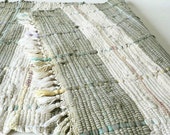 Vintage Green and Cream Cotton Loomed Rag Rug