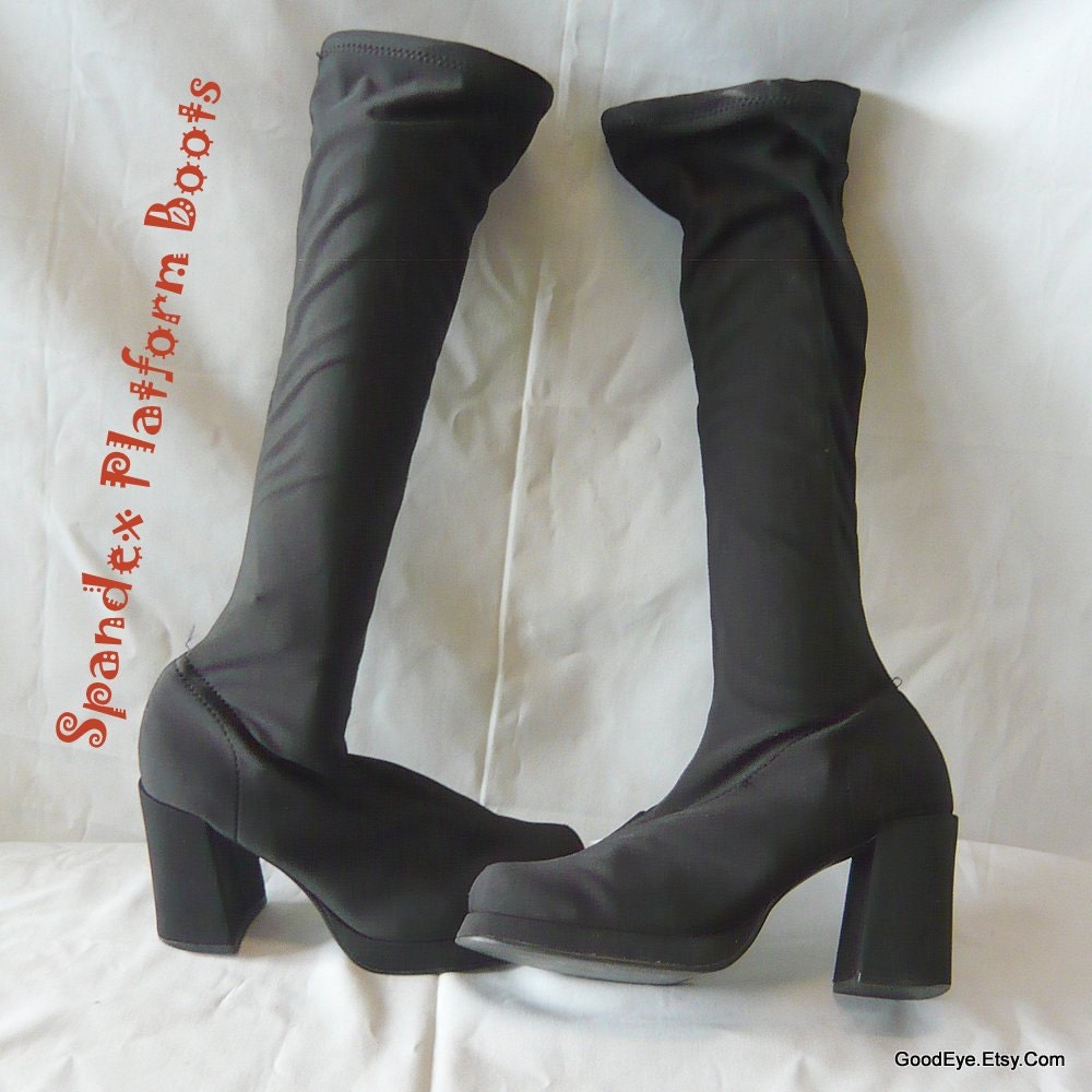 Vintage SPANDEX Platform Boots size 7 Eu 37.5 UK 4 .5 Black Stretch ...