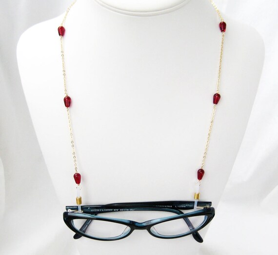 Cherry Red Eyeglass Chain Gold Chain Reading Glasses by Tissage