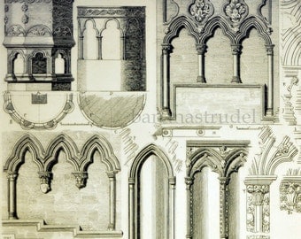 1849 Antique Medieval Architectural Drawing of St. Peter's