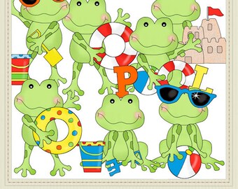 Wee Frogs at the Beach Clip Art by Cheryl Seslar