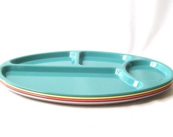 vintage melamine melmac plates dishes divided sections set of 4 summer ...