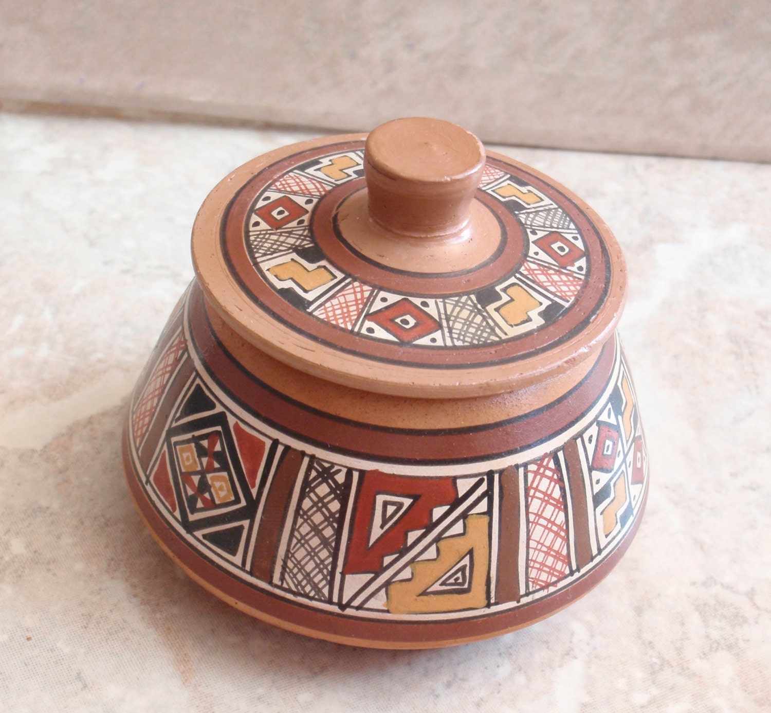 Peruvian Pottery Lidded Geometric Neutrals Peru Tourist Box Pot Vintage ...