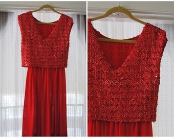 Vintage Red Crop Top Sequin Dress - Size 6 - Small - Gatsby - Flapper ...