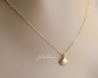 Gold shell necklace tiny shell necklace sea shell necklace