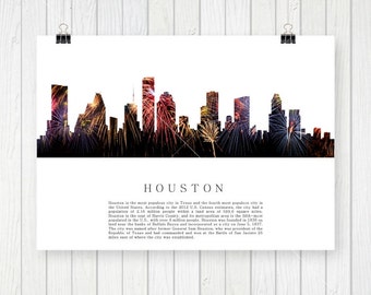 HOUSTON City Skyline wall art print - fireworks background, included ...