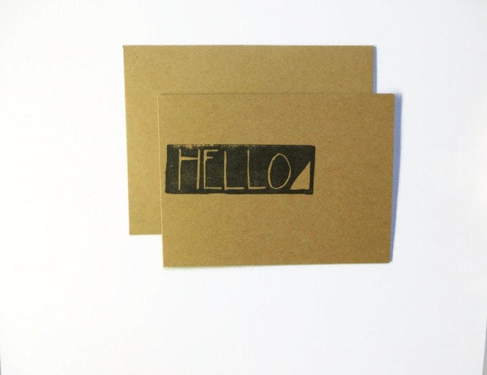 Hello Kraft Card, Blank Greeting Card, Any Occasion Stationery, Natural ...