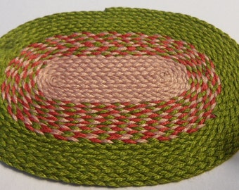 Miniature Braided Rug for Dollhouse. Pink and Green. Oval Braided Rug ...