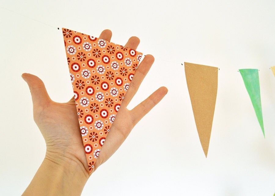 Flag garland with triangles in orange gold green yellow