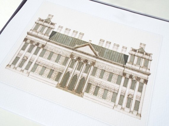 Architectural Drawing Brick Building with by paperwords11 on Etsy