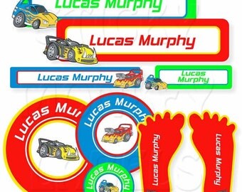 Race car name tags | Etsy