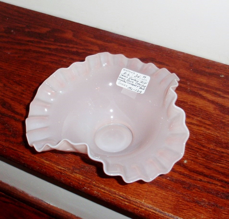 Fenton Art Glass Pink Rose Overlay Bowl 7 12 Fluted