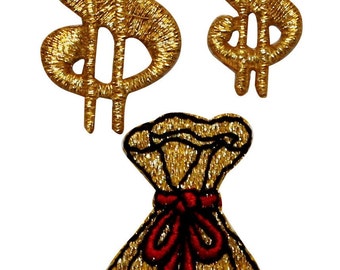 ID #0076ABC Lot of 3 Money Sign Bag Embroidered Iron On Applique Patch