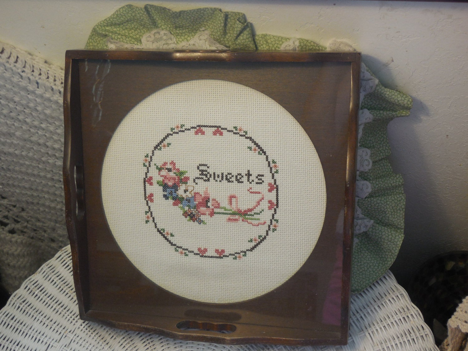 Wooden Pretty Embroidery Tray with Pretty Flowers on it / From Sudbury ...